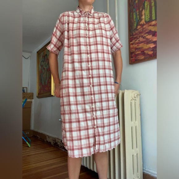 THE GREAT. | Dresses | The Great Plaid Red White Midi Shirt Dress ...